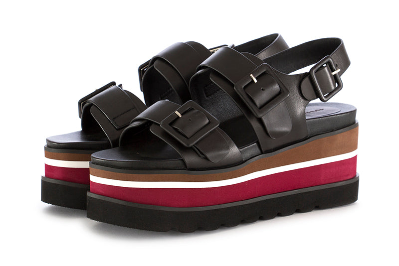 RAHYA GREY | Platform sandals leather black / red | MODEMOUR ♥